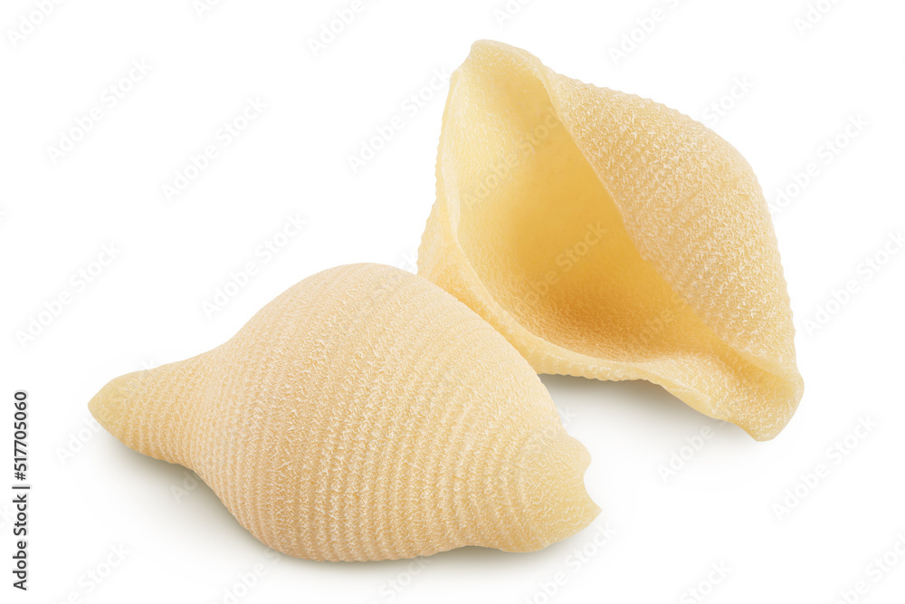 Conchiglioni italian pasta isolated on white background with full depth ...