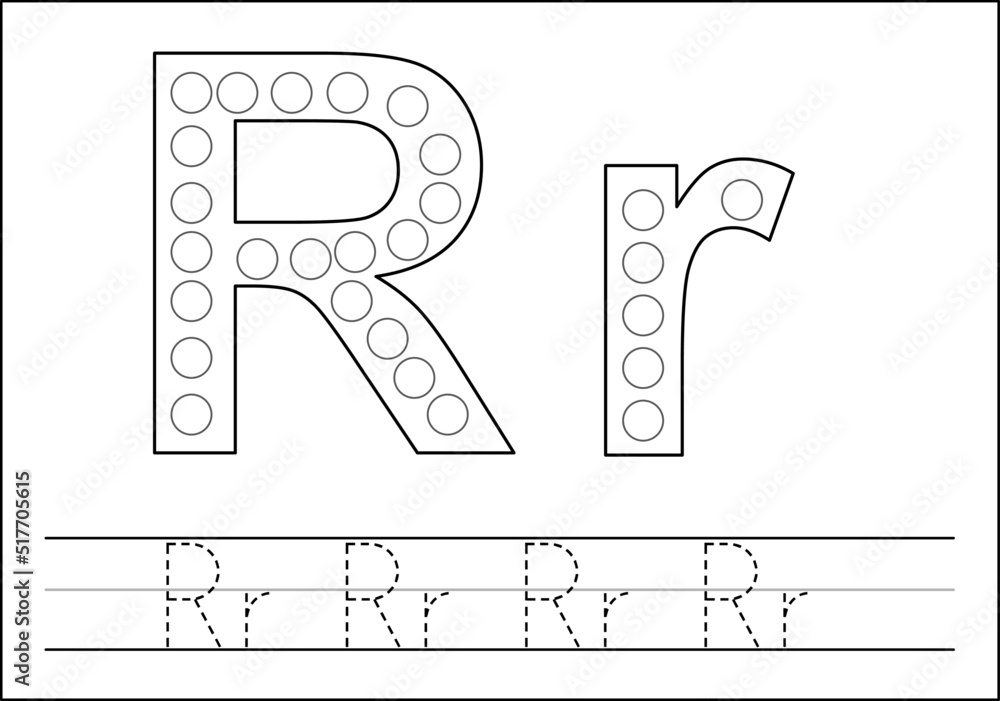 Learning English alphabet for kids. Letter R. Tracing letters. Stock ...