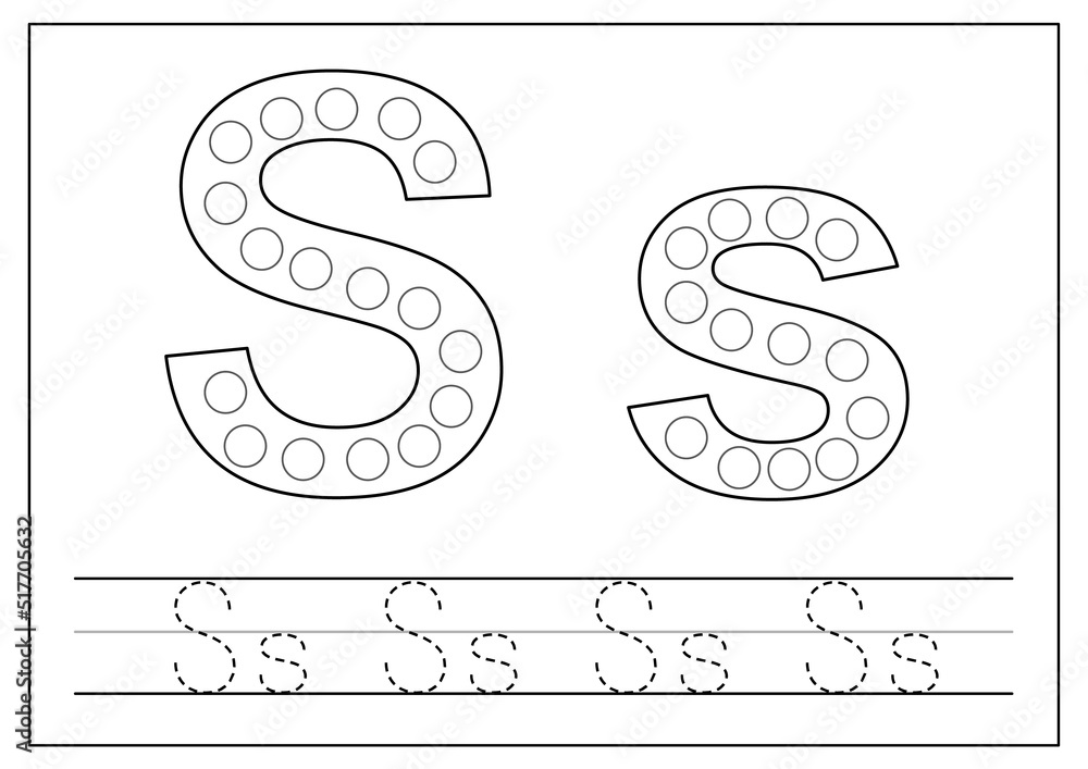 Learning English alphabet for kids. Letter S. Tracing letters. Stock ...