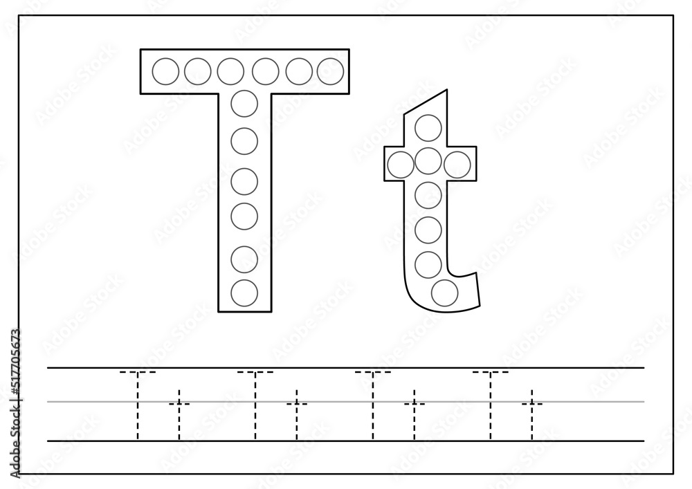 Learning English alphabet for kids. Letter T. Tracing letters. Stock ...