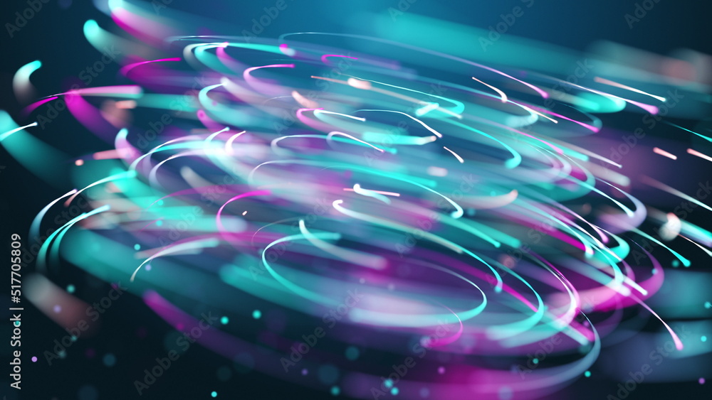 3D Abstract blue pink particle vortex design. Digital light glow ...