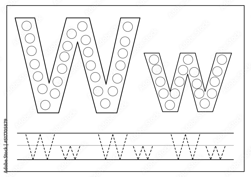 Learning English alphabet for kids. Letter W. Tracing letters. Stock ...