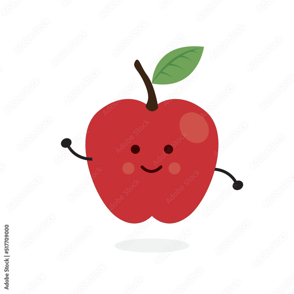 Cute happy apple character. Funny cartoon emoticon in flat style. Fruit ...