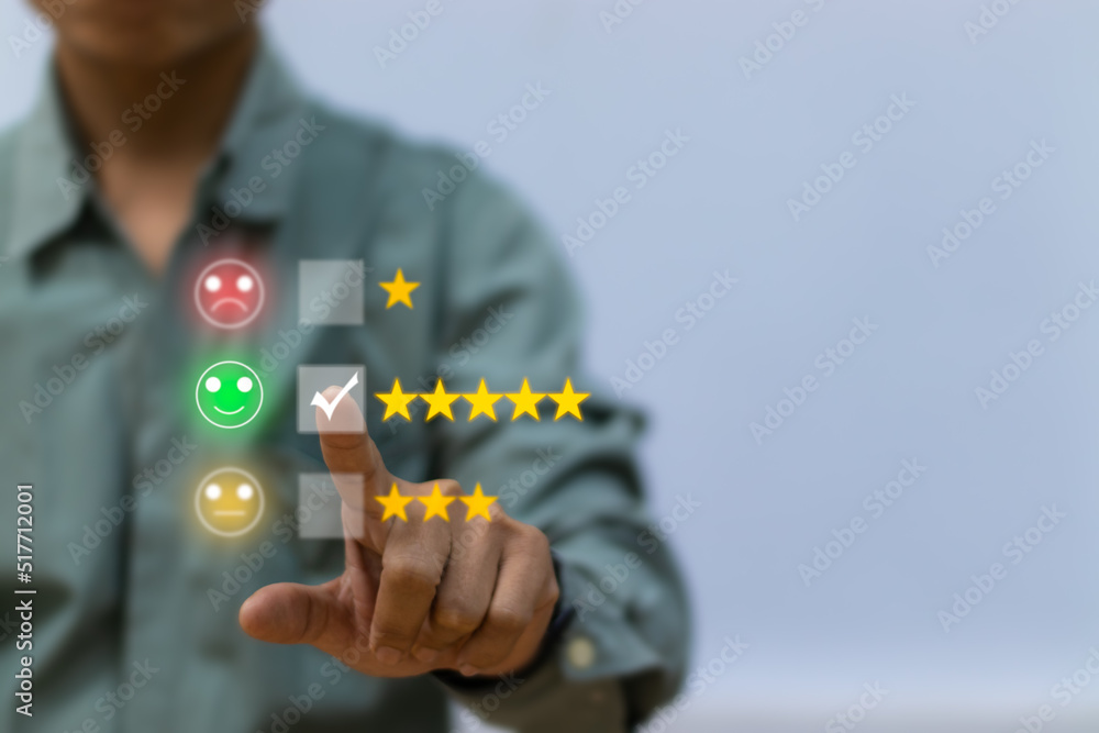 customer service concept,Businessman presses check mark with star icon ...
