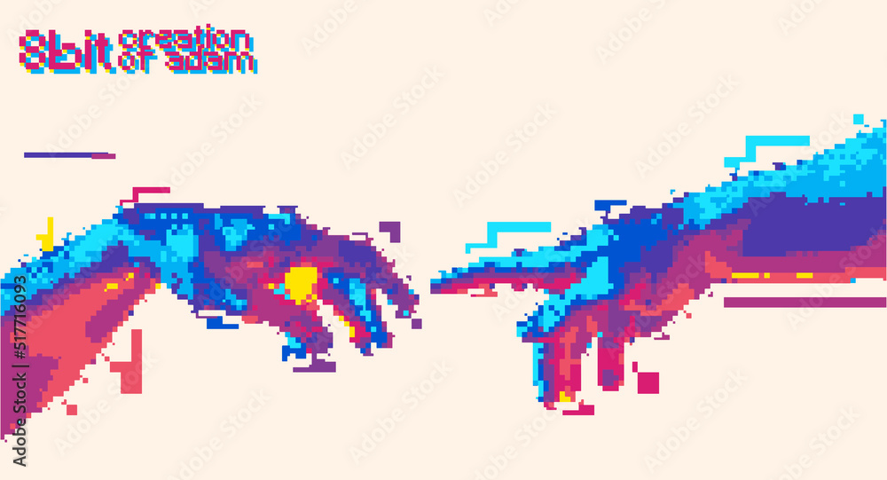 Reaching hands 8 bit color style design concept vector illustration ...