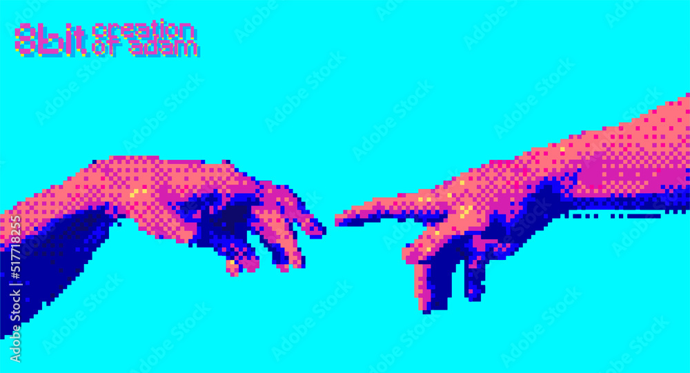 Reaching hands 8 bit color style design concept vector illustration ...