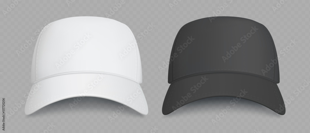 Mockup set of black and white caps. Front view collection Stock Vector ...