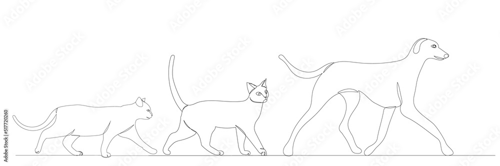 one continuous line drawing of dog and cat vector Stock Vector | Adobe ...