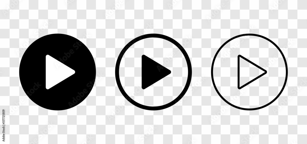 Play button icons isolated on transparent background. Black arrow ...