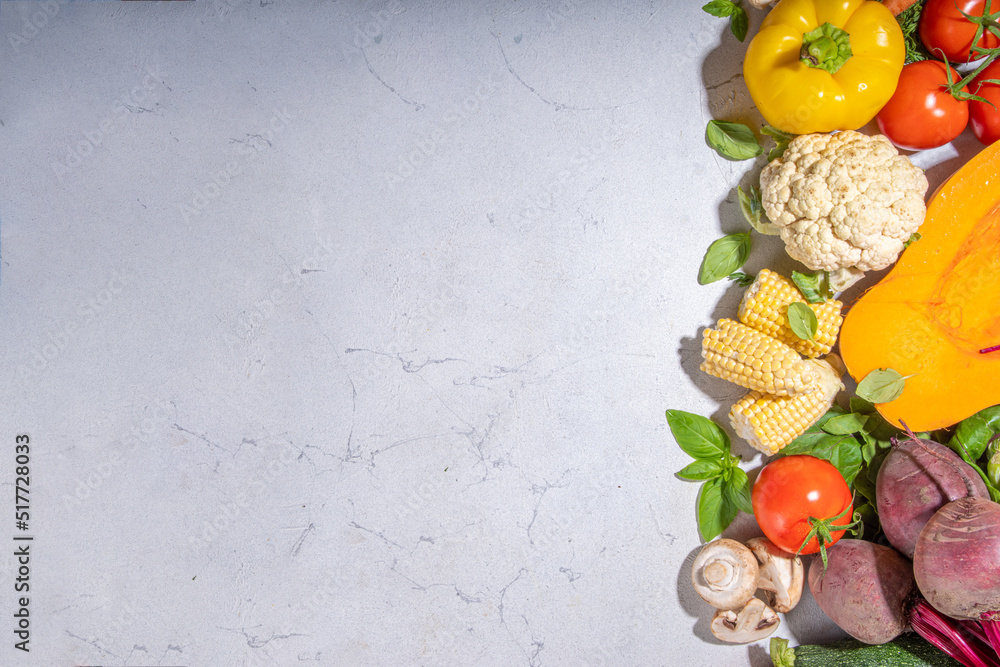 Autumn vegetables cooking background. Organic fall harvest farm ...