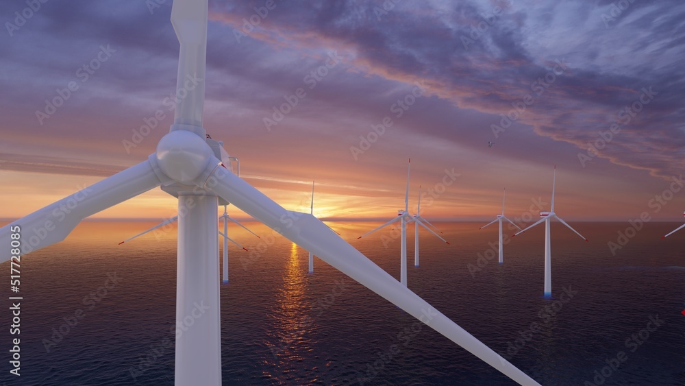 8k Ultra HD 7640x4320. Ocean Wind Farm. Windmill farm in the ocean ...