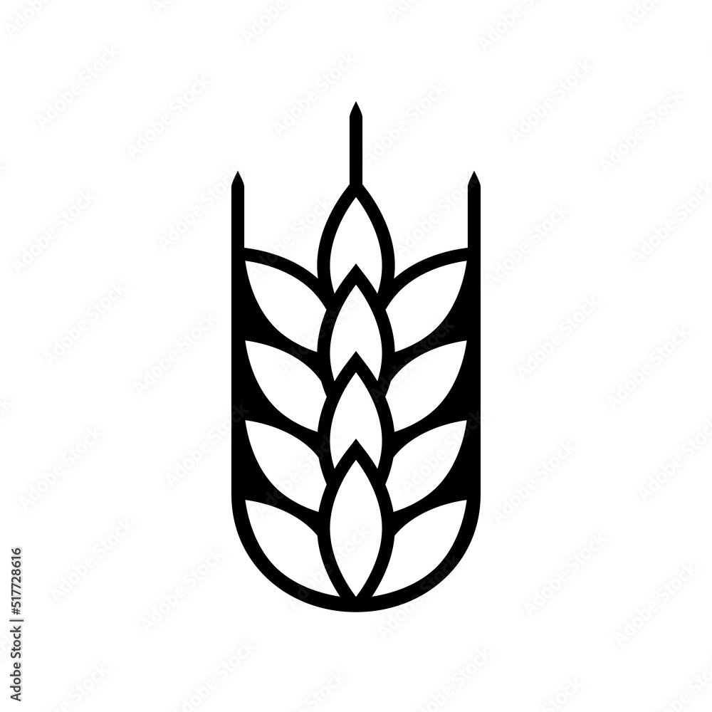 Spike of wheat with grains. Vector illustration. Isolated black and ...