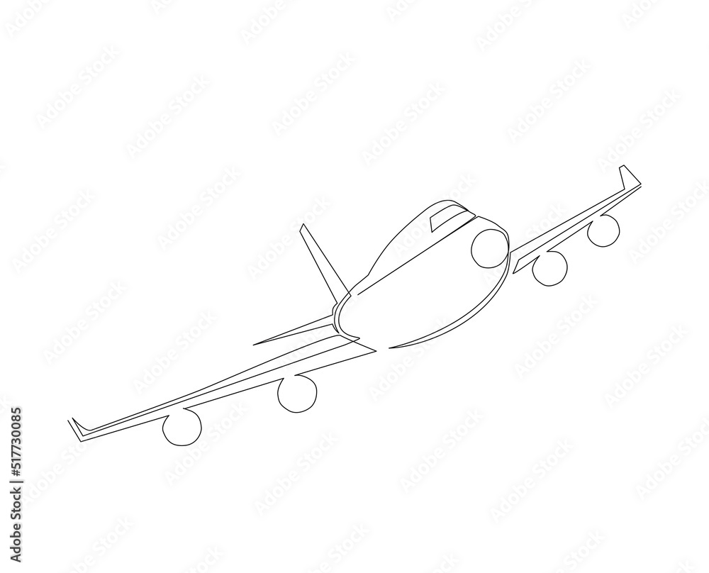 Continuous line drawing of airplane. Single one line art concept of ...