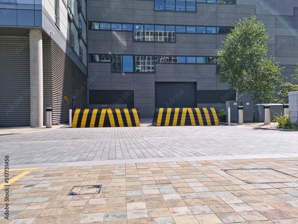 Media City, Salford Quays. UK 07 16 2022 hydraulic anti-terrorist road ...