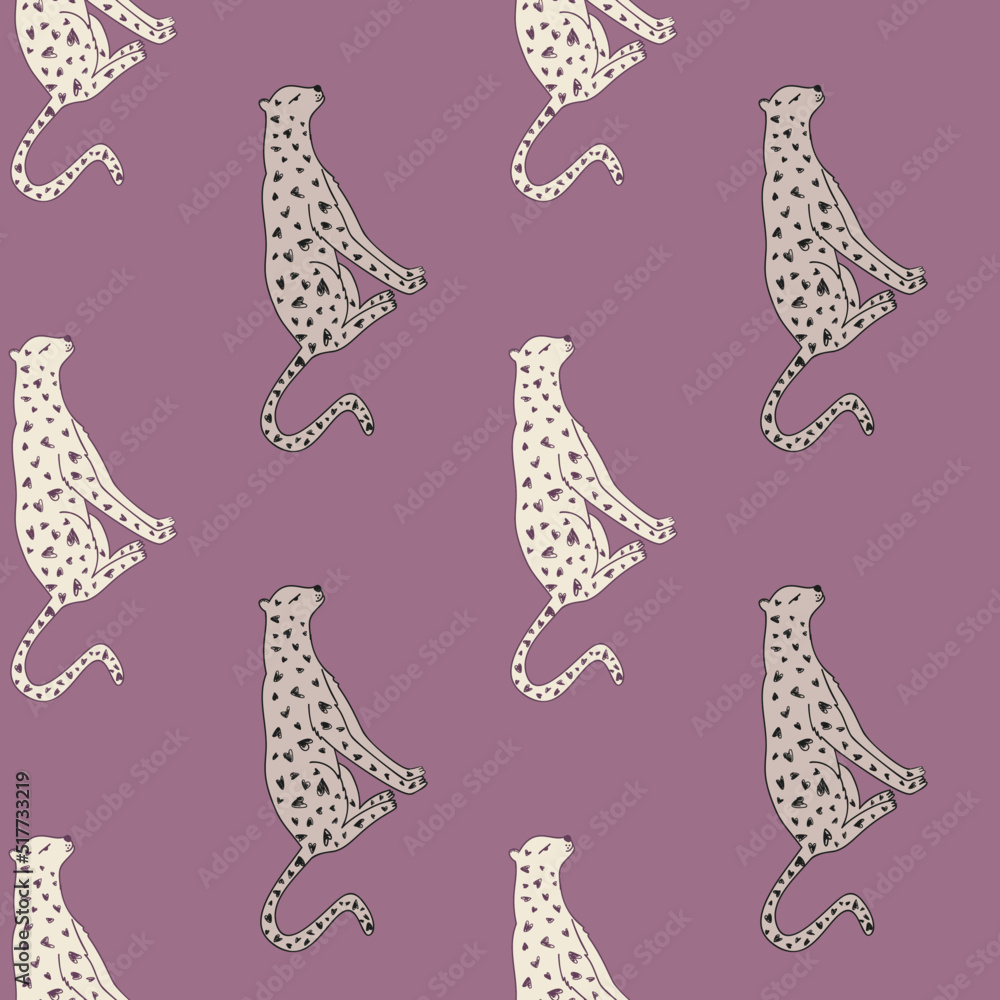 Doodle cheetah seamless pattern. Hand drawn cute leopard endless ...