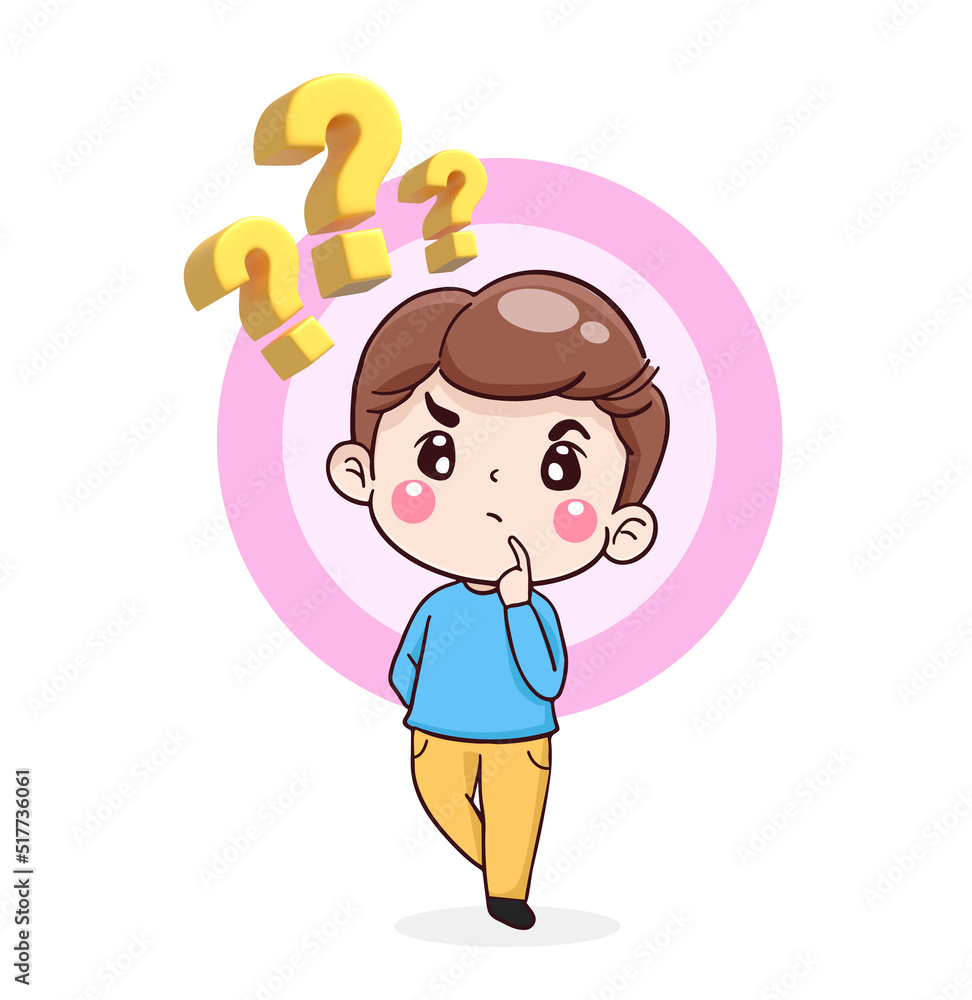cartoon character man thinking with question mark icon, flat ...