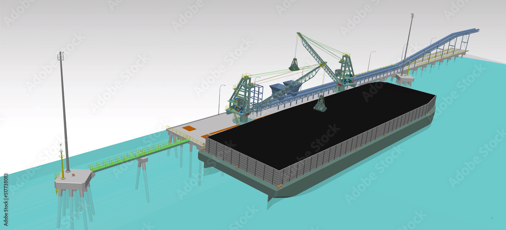 coal ship jetty construction 3D illustration ilustração do Stock ...