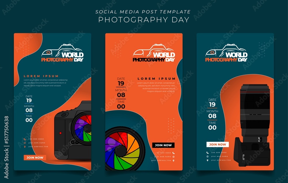 Set of social media post template with camera and lens design for world ...