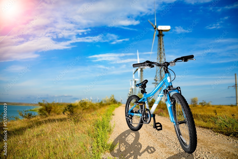 beautiful landscape with Bicycle at sunrise, world bicycle day, Stock ...