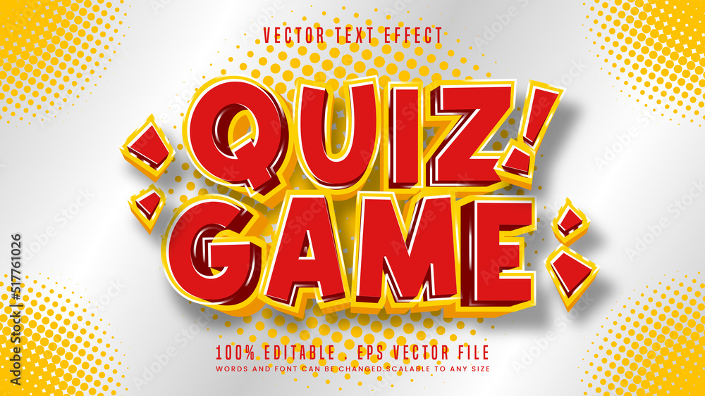Quiz game 3d editable text effect font style, fun kids style Stock ...