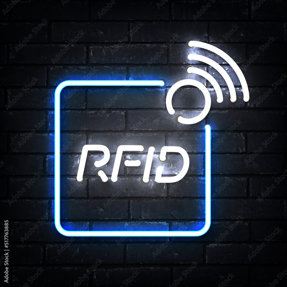 Vector realistic isolated neon sign of RFID logo on the wall background ...