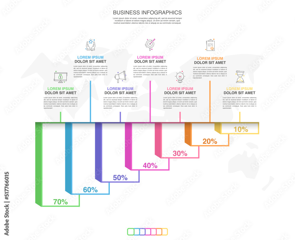 Line vector infographics. Creative of columns bar chart with seven ...