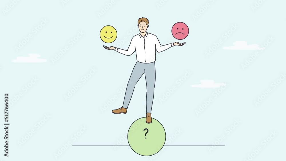Businessman Balancing On Ball Suffer From Mood Swings Young Man With