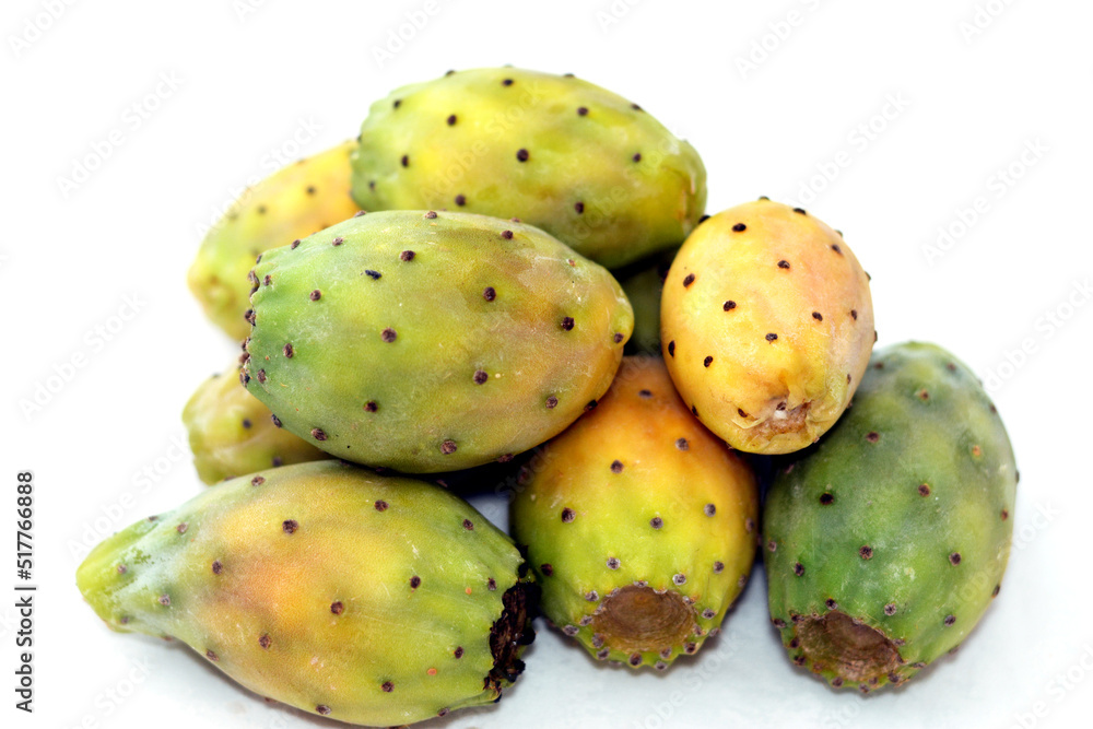 Pile of fresh prickly pear fruit isolated on white background ...