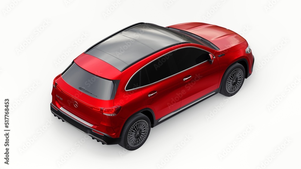 Berlin. Germany. June 12, 2022. Red Mercedes-Benz EQA 2022. 3d model of ...