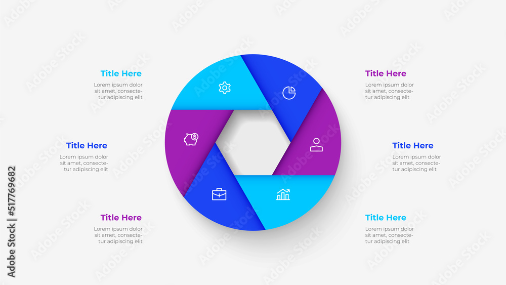 Circle divided into six parts. Template for cycle business presentation ...