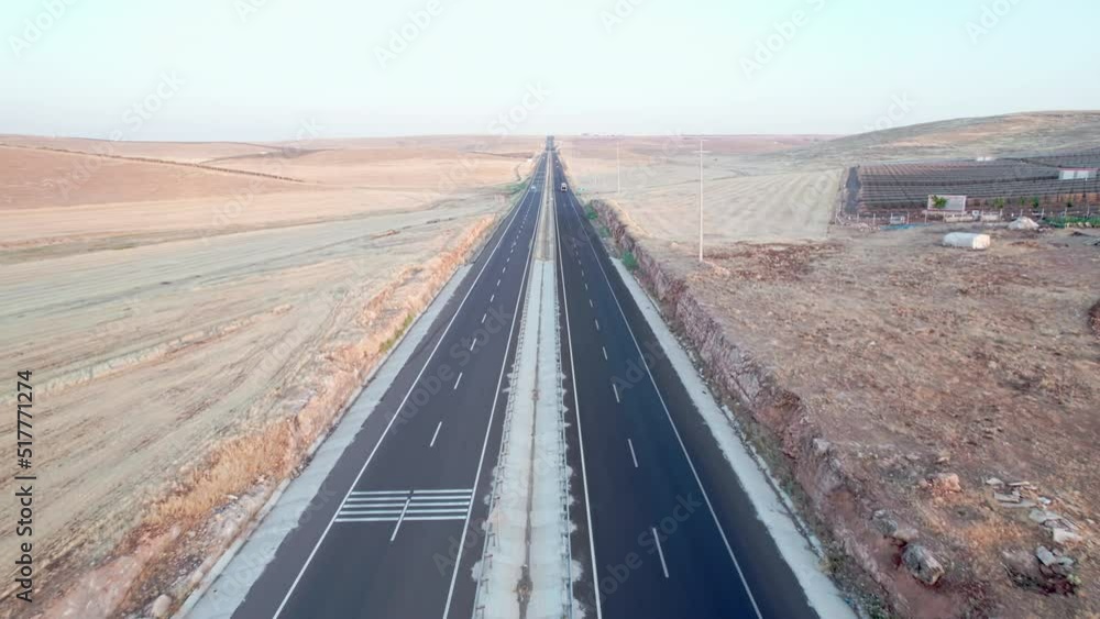 Aerial view of desert highway. Empty asphalt road in rural deserted ...
