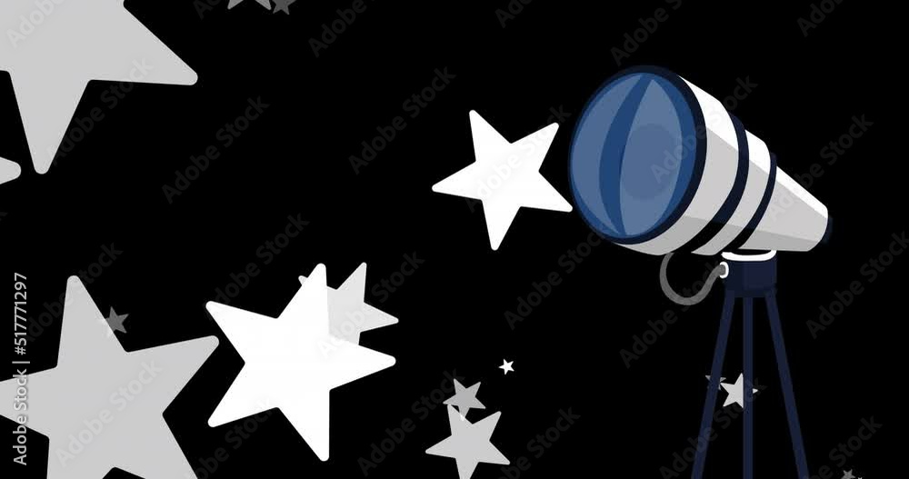 Animation of multiple white stars falling and telescope on black ...