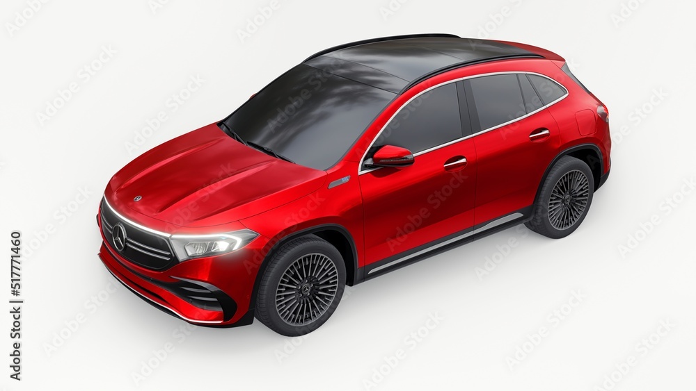 Berlin. Germany. June 12, 2022. Red Mercedes-Benz EQA 2022. 3d model of ...