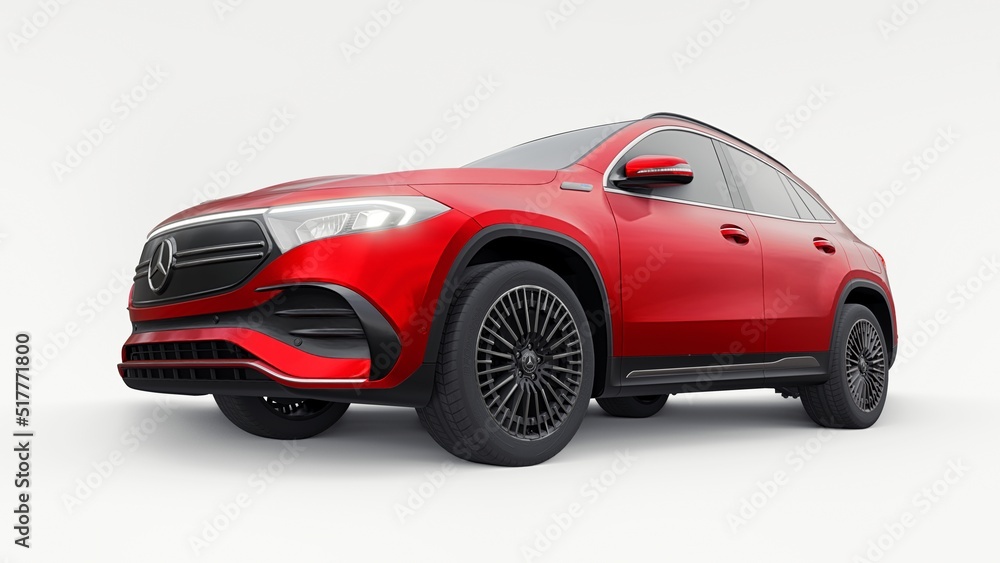 Berlin. Germany. June 12, 2022. Red Mercedes-Benz EQA 2022. 3d model of ...