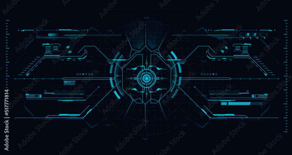 HUD sight control interface, futuristic sci-fi game user interface ...