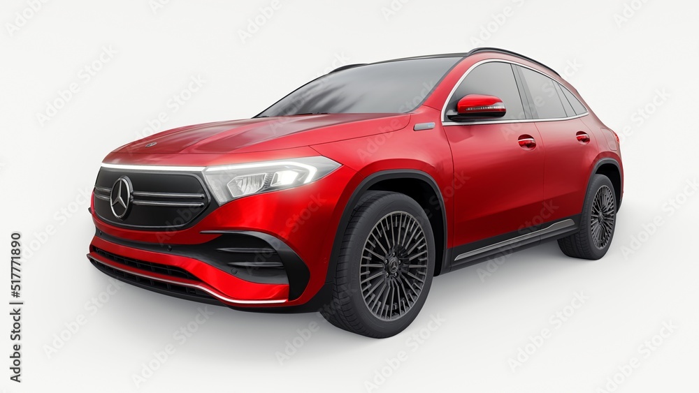 Berlin. Germany. June 12, 2022. Red Mercedes-Benz EQA 2022. 3d model of ...