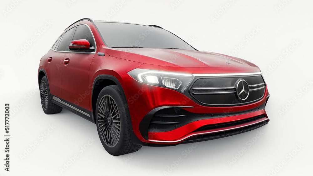 Berlin. Germany. June 12, 2022. Red Mercedes-Benz EQA 2022. 3d model of ...