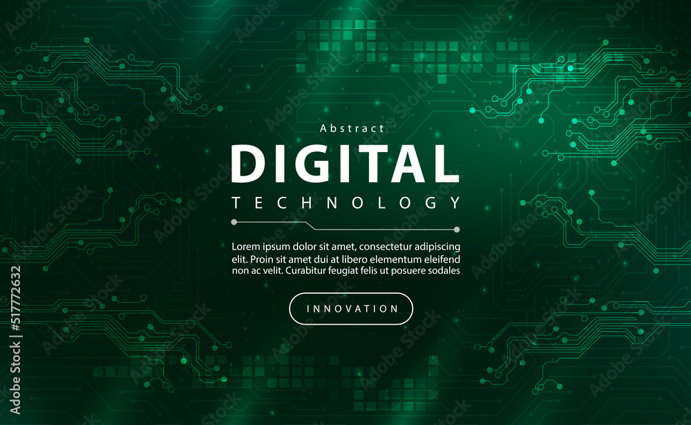 Digital technology banner green dark background concept with technology ...