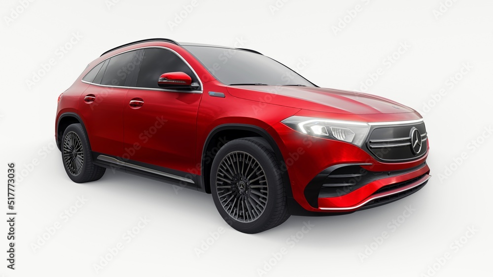 Berlin. Germany. June 12, 2022. Red Mercedes-Benz EQA 2022. 3d model of ...