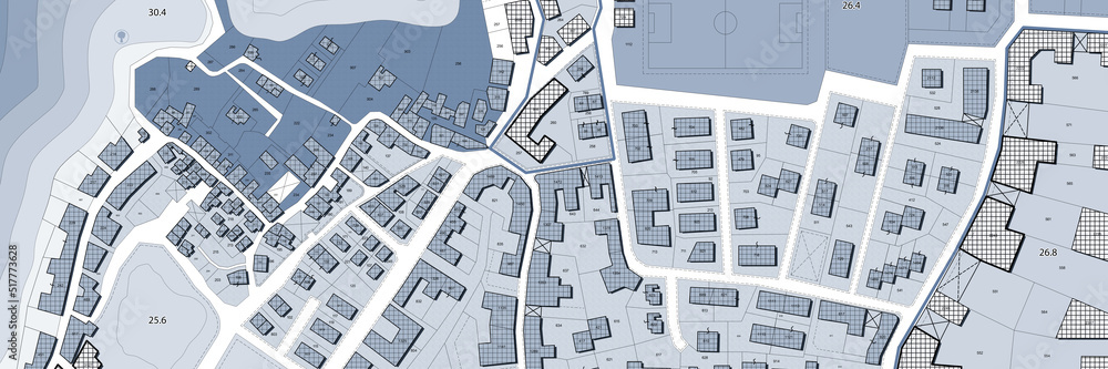 Fototapeta Imaginary cadastral map of territory with buildings, roads ...