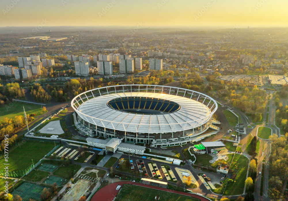 Aerial view of Stadion Slaski - football stadium in Chorzow City ...
