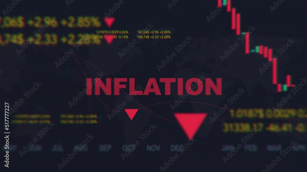 inflation Rising. Zoom Blinking word inflation on a world map ...