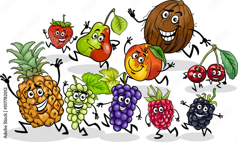 cartoon playful fruit comic characters group Stock Vector | Adobe Stock