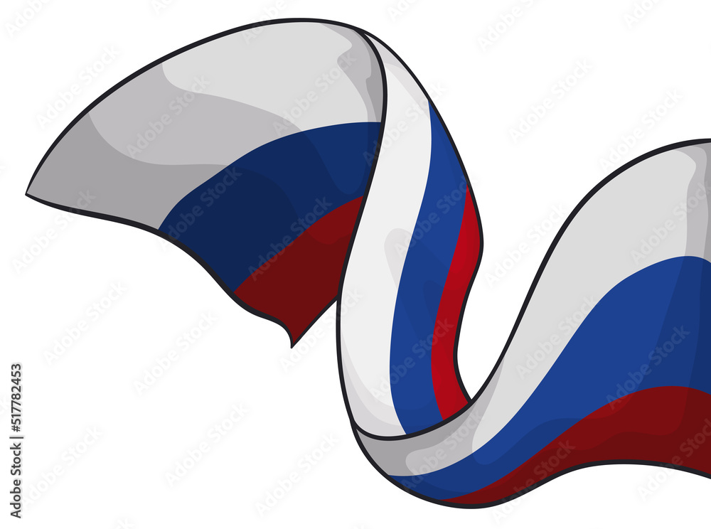 Waving tricolor Russian flag in cartoon style and white background ...