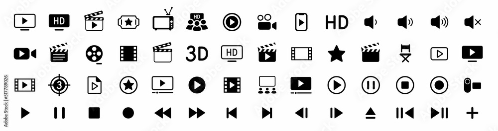 Cinema icons set. Movie Icons collection. Clapper board icon set ...