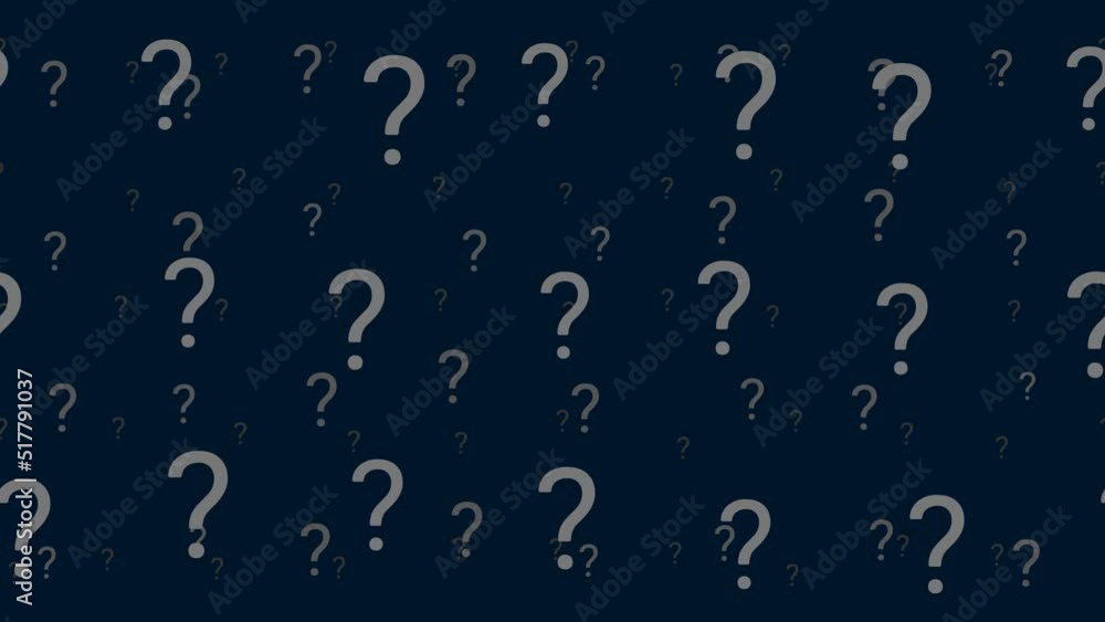 Question symbols float horizontally from left to right. Parallax fly effect. Floating symbols ...