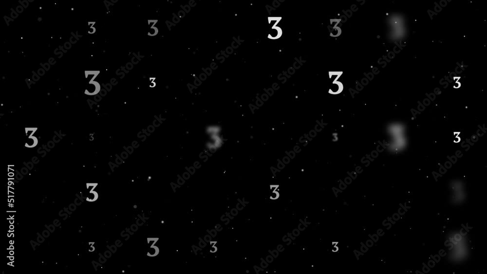 Template animation of evenly spaced number three symbols of different ...