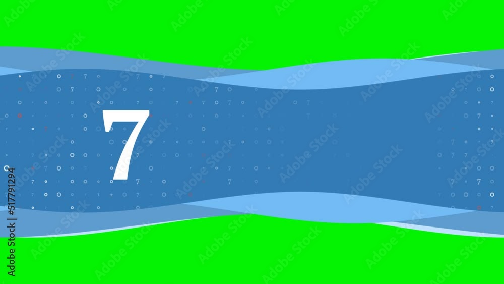 Animation of blue banner waves movement with white number seven symbol ... Animation of blue banner waves movement with white number seven symbol ...