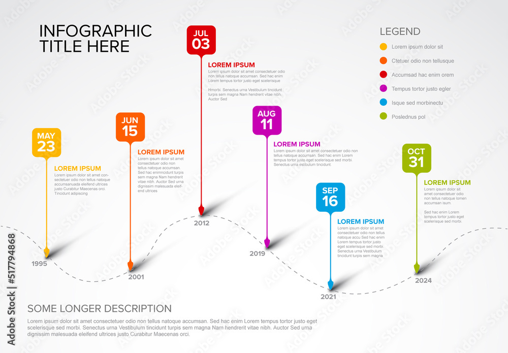 Timeline with Six Square Droplet Pointers Template Stock Template ...