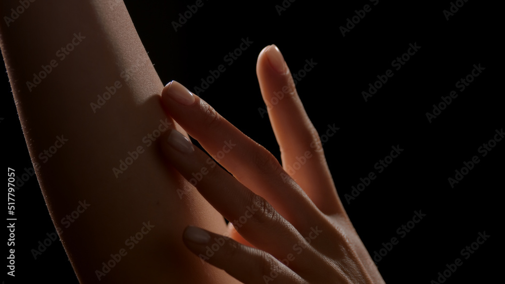 Extreme close-up shot of good-looking slim young white-skinned woman ...